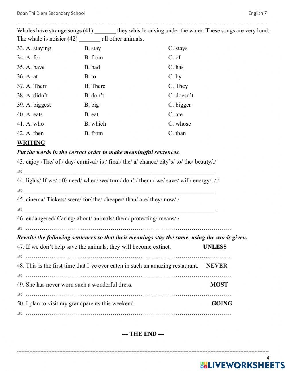 GRADE 7 - END TERM - PRACTICE TEST 4 online exercise for | Live Worksheets