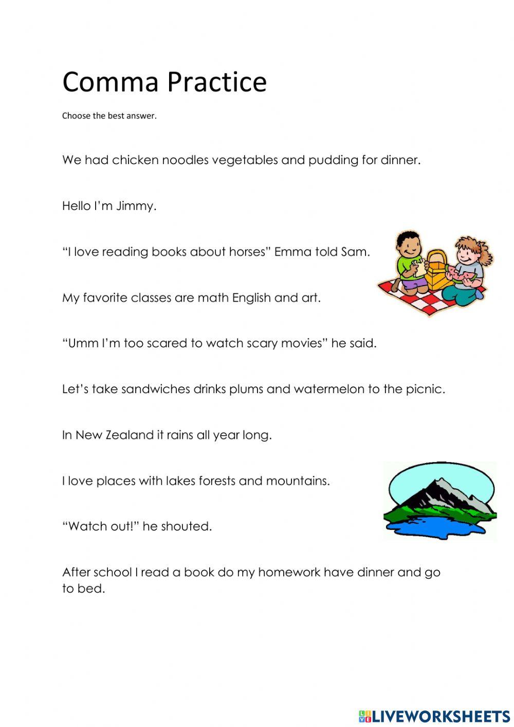 punctuation marks comma exercises