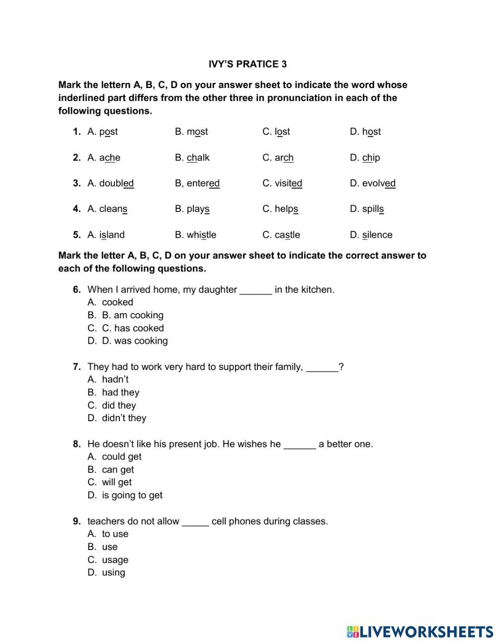 Ivy's practice 3 worksheet | Live Worksheets
