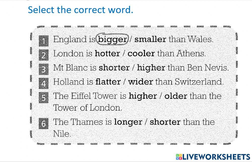 Comparatives online exercise for Grade 3-5 | Live Worksheets
