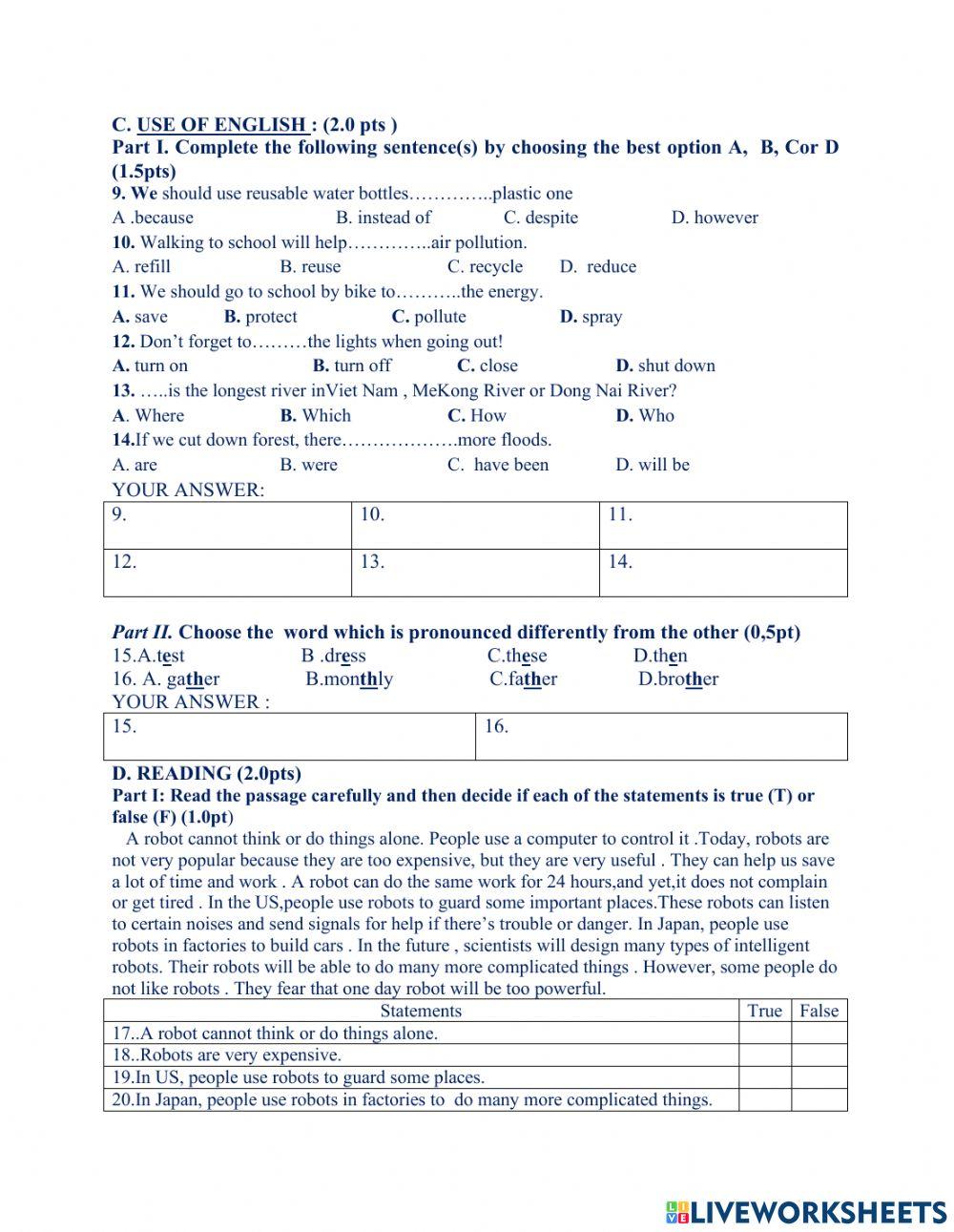 English 6 online pdf worksheet | Live Worksheets