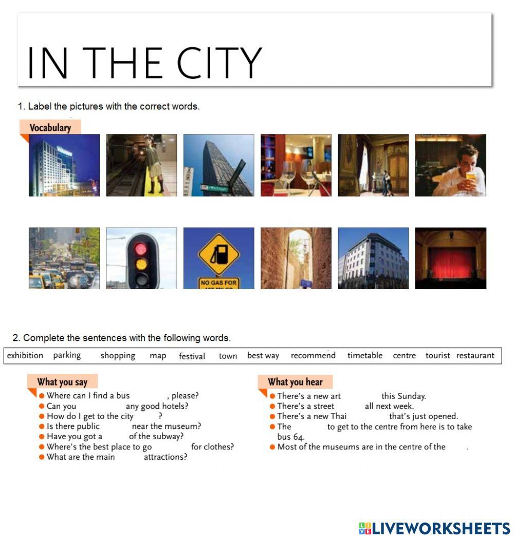 In the city | Free Interactive Worksheets | 2015696