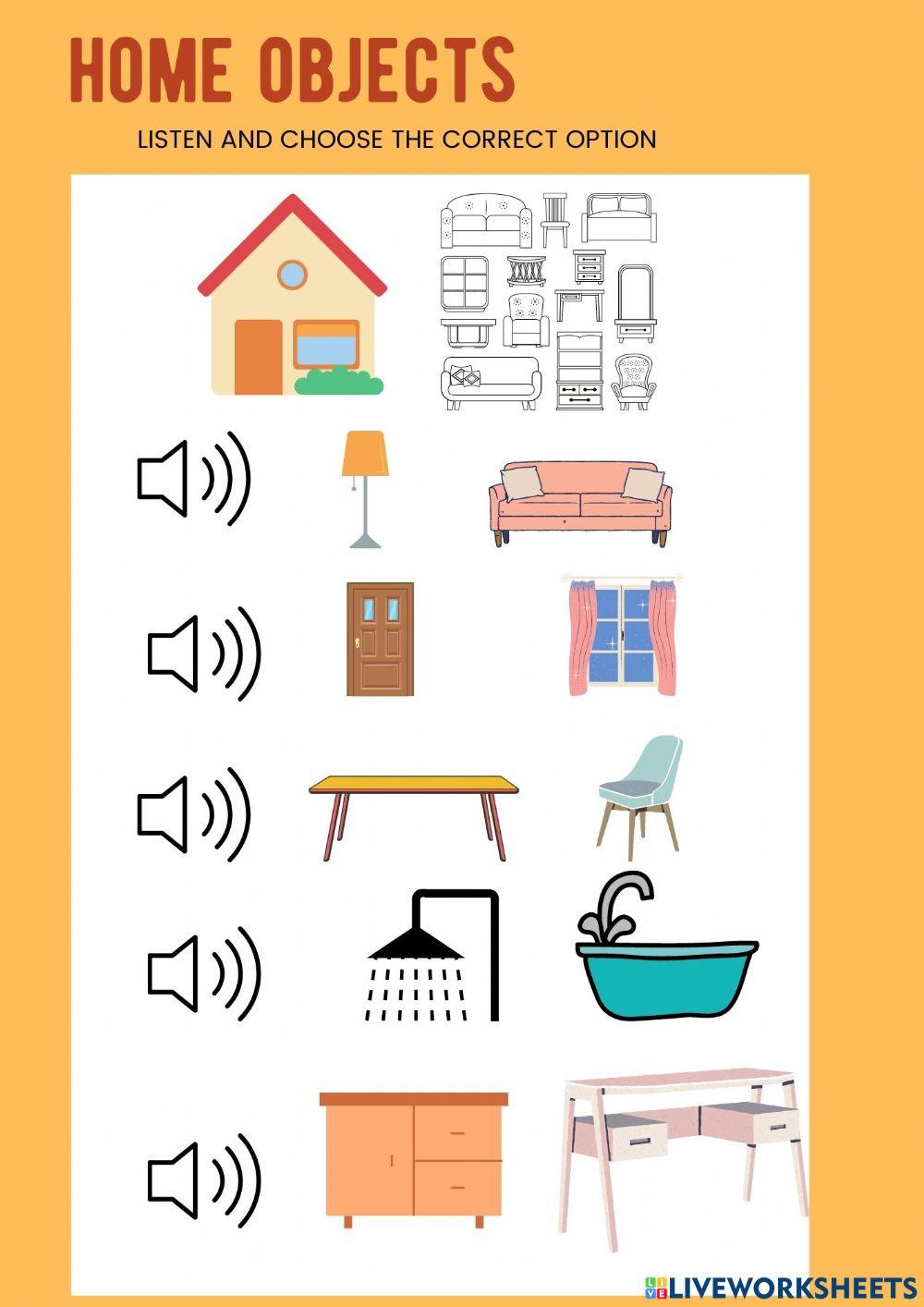 Home objects | Free Interactive Worksheets | 2015811