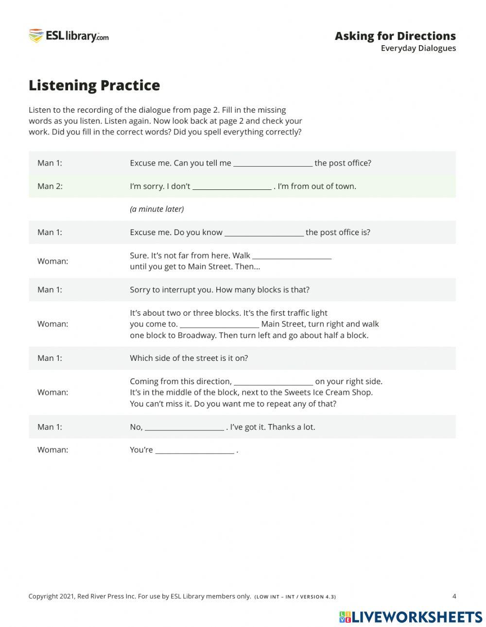Giving-Asking for Directions worksheet | Live Worksheets