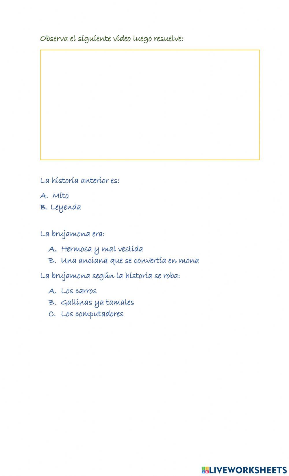 Mito y Leyenda | Free Interactive Worksheets | 2016085