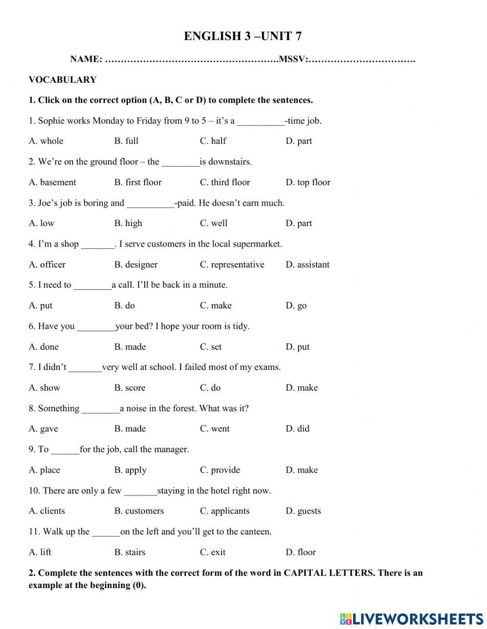 AV3 - UNIT 7 -2ND EDITION 6868407 | xuyennguyen | Live