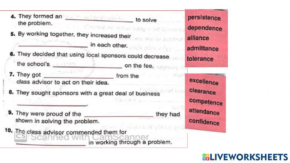 Grade 6 -- Phonics - Suffixes -ance, -ence 2949