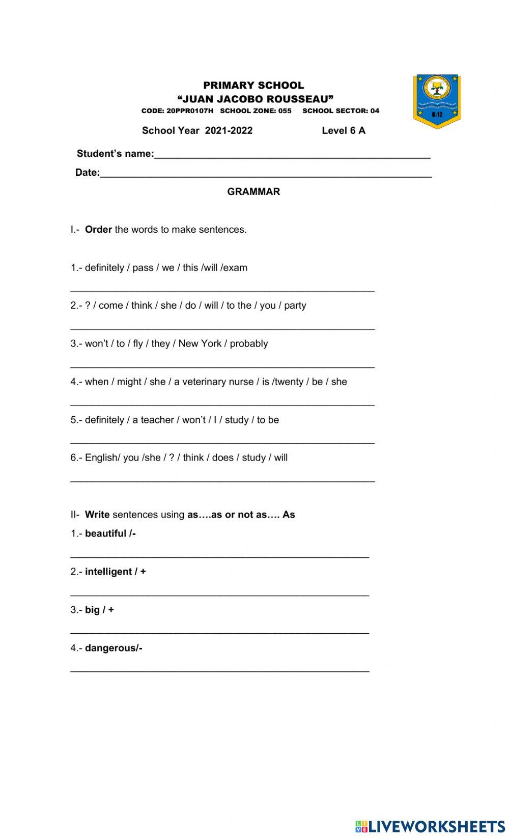 Will 2016438 | Sterling Cortes | LiveWorksheets