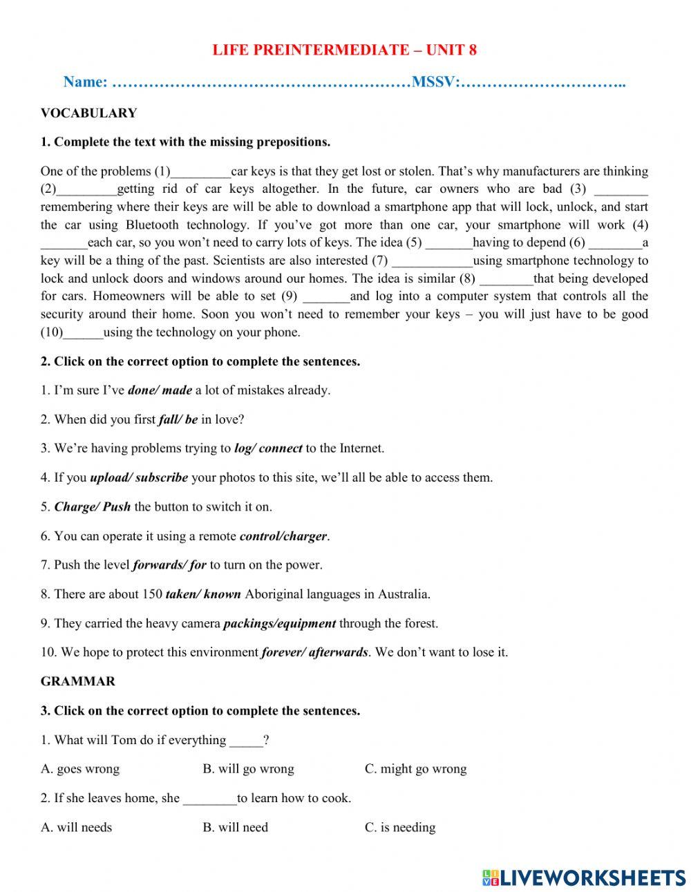 AV3 - UNIT 8 -2ND EDITION online exercise for | Live Worksheets