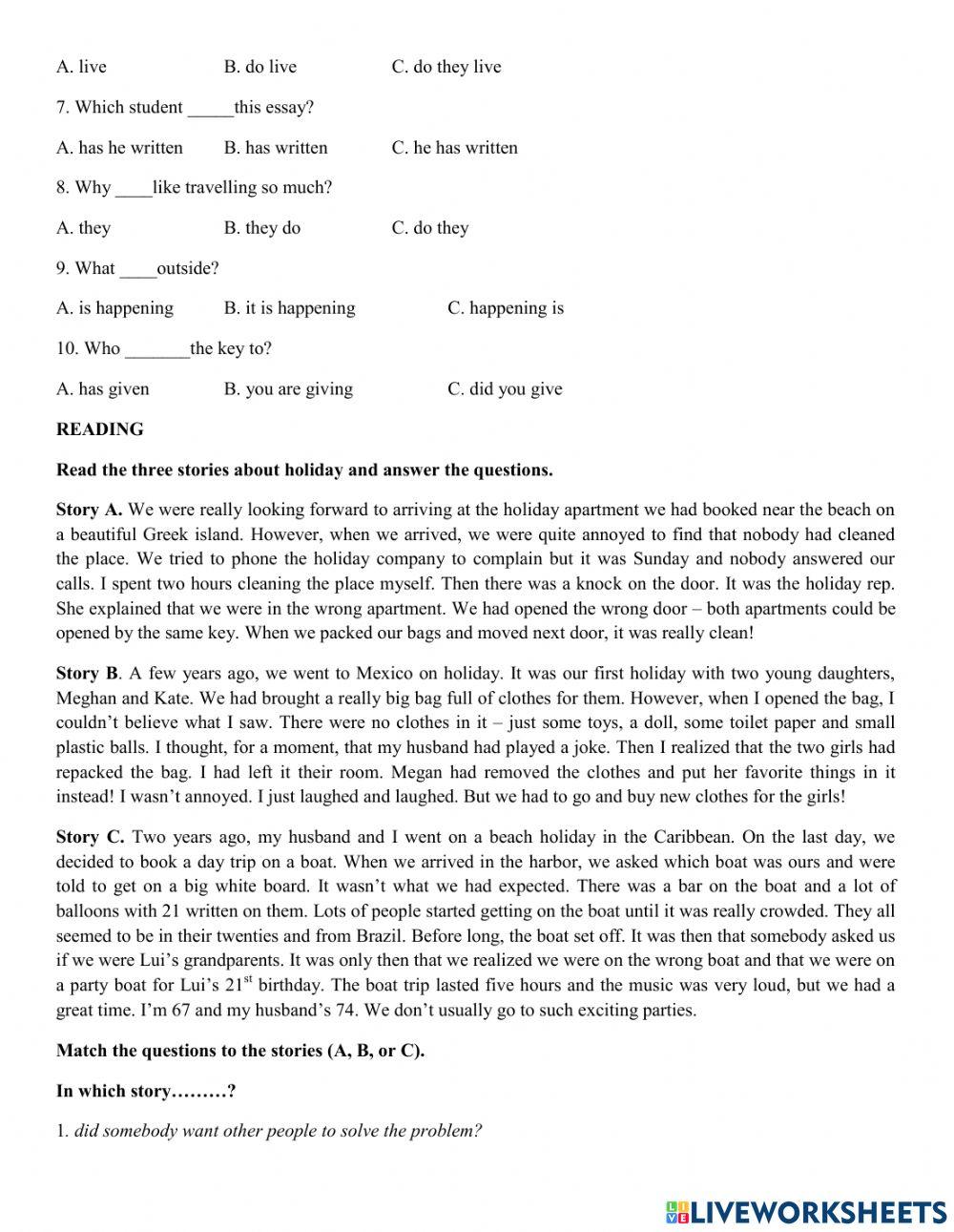 AV3 - UNIT 9 -2ND EDITION online exercise for | Live Worksheets