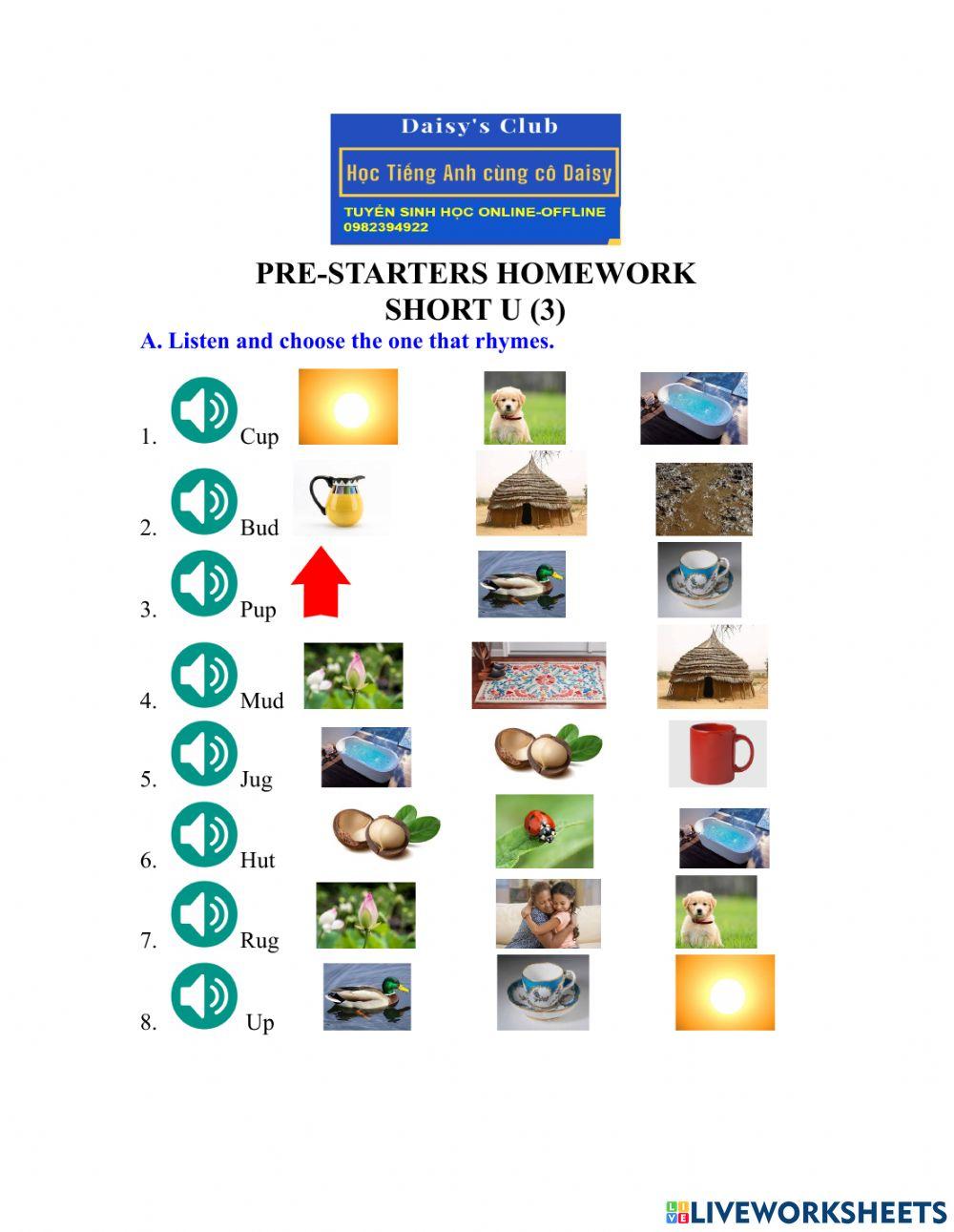 Short u 3 worksheet | Live Worksheets