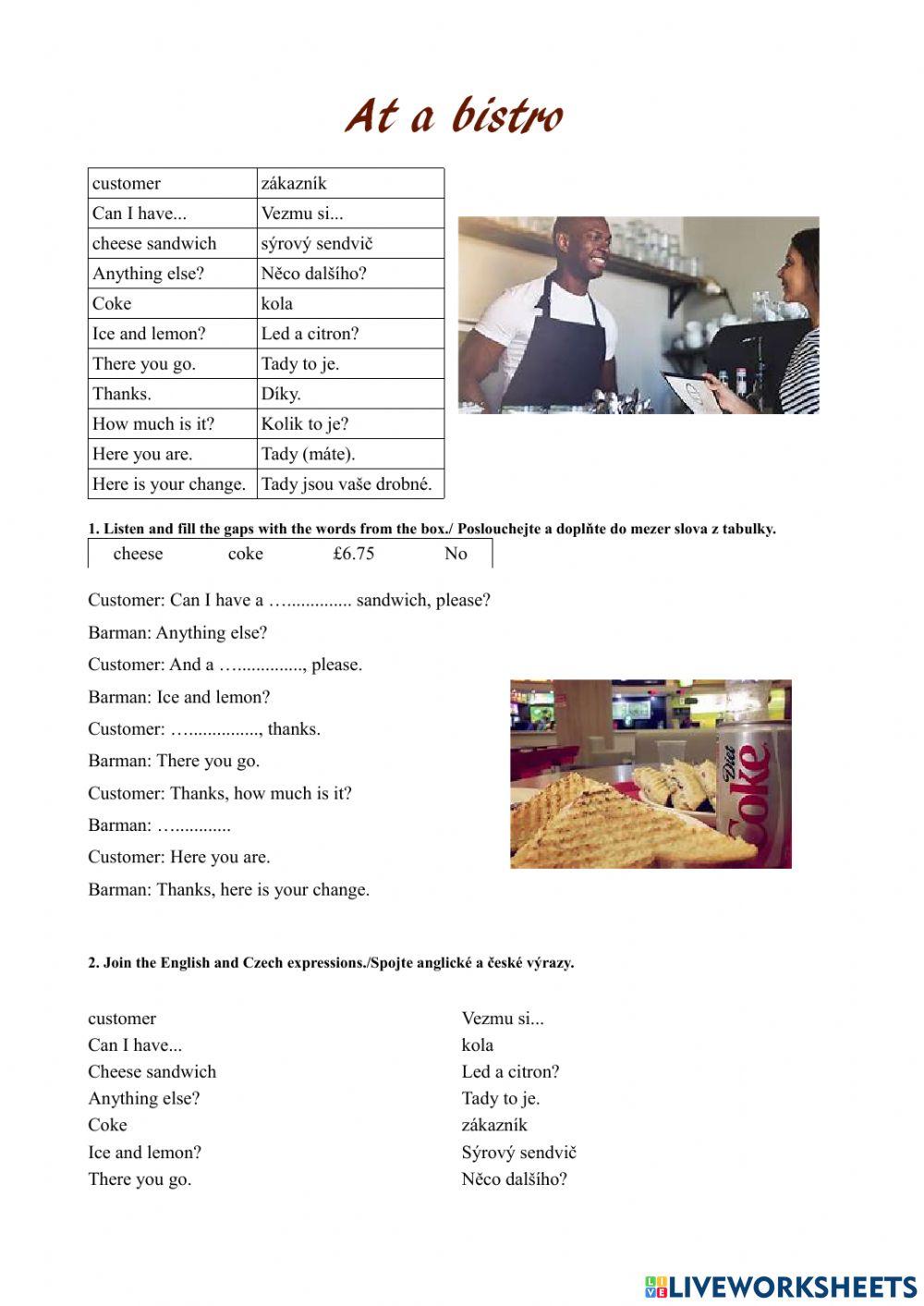 At a bistro | Andrea Stimpson | Live Worksheets