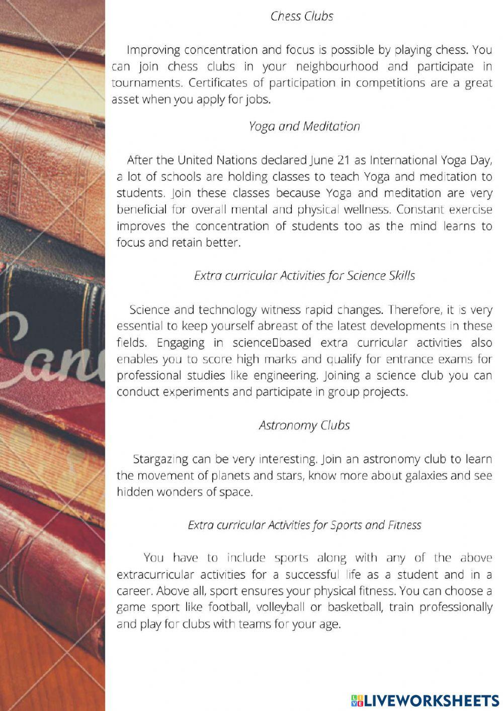 Annotation of the text Extra Curricular Activities for Student’s ...