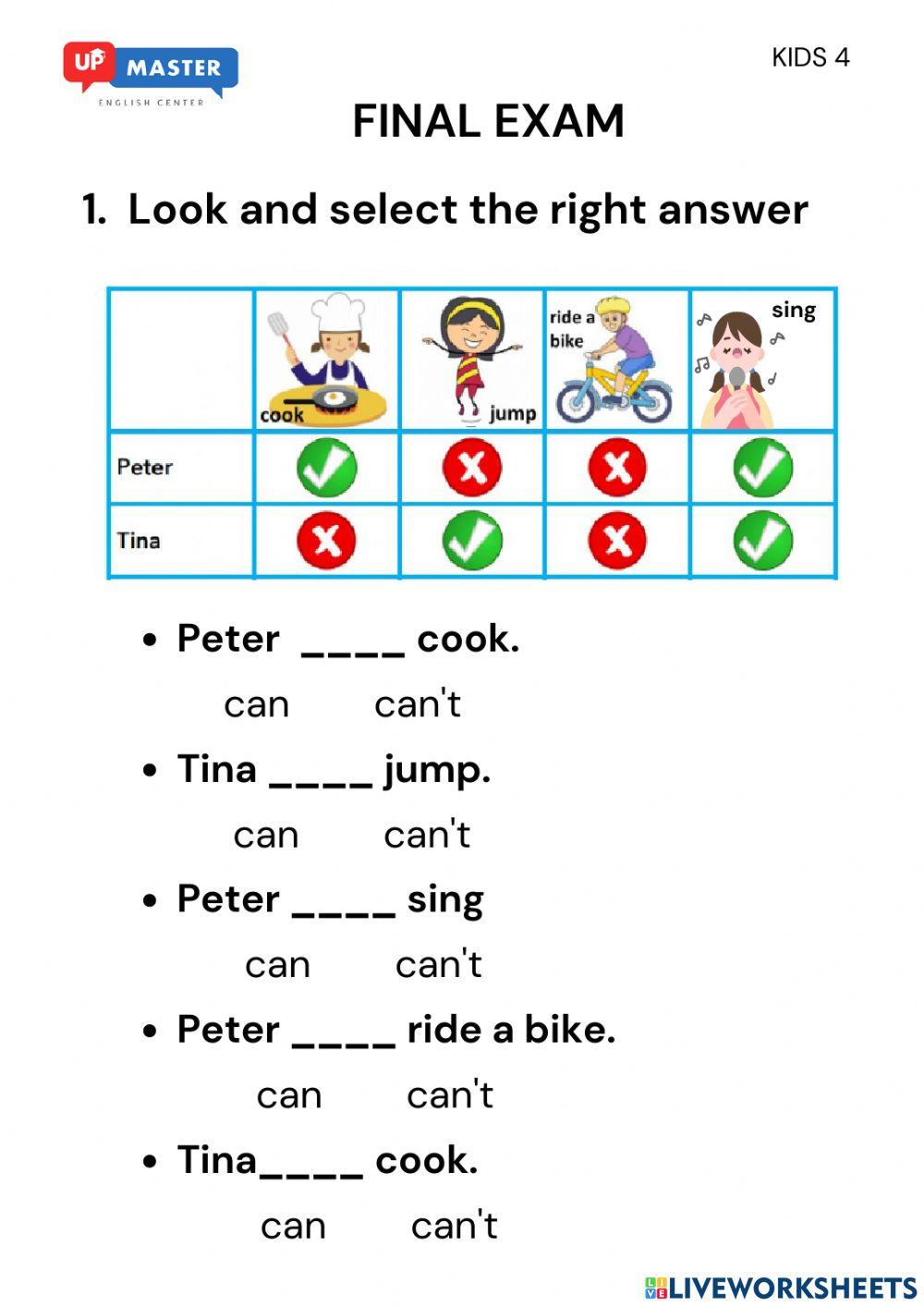 Kids 4 - final exam worksheet | Live Worksheets