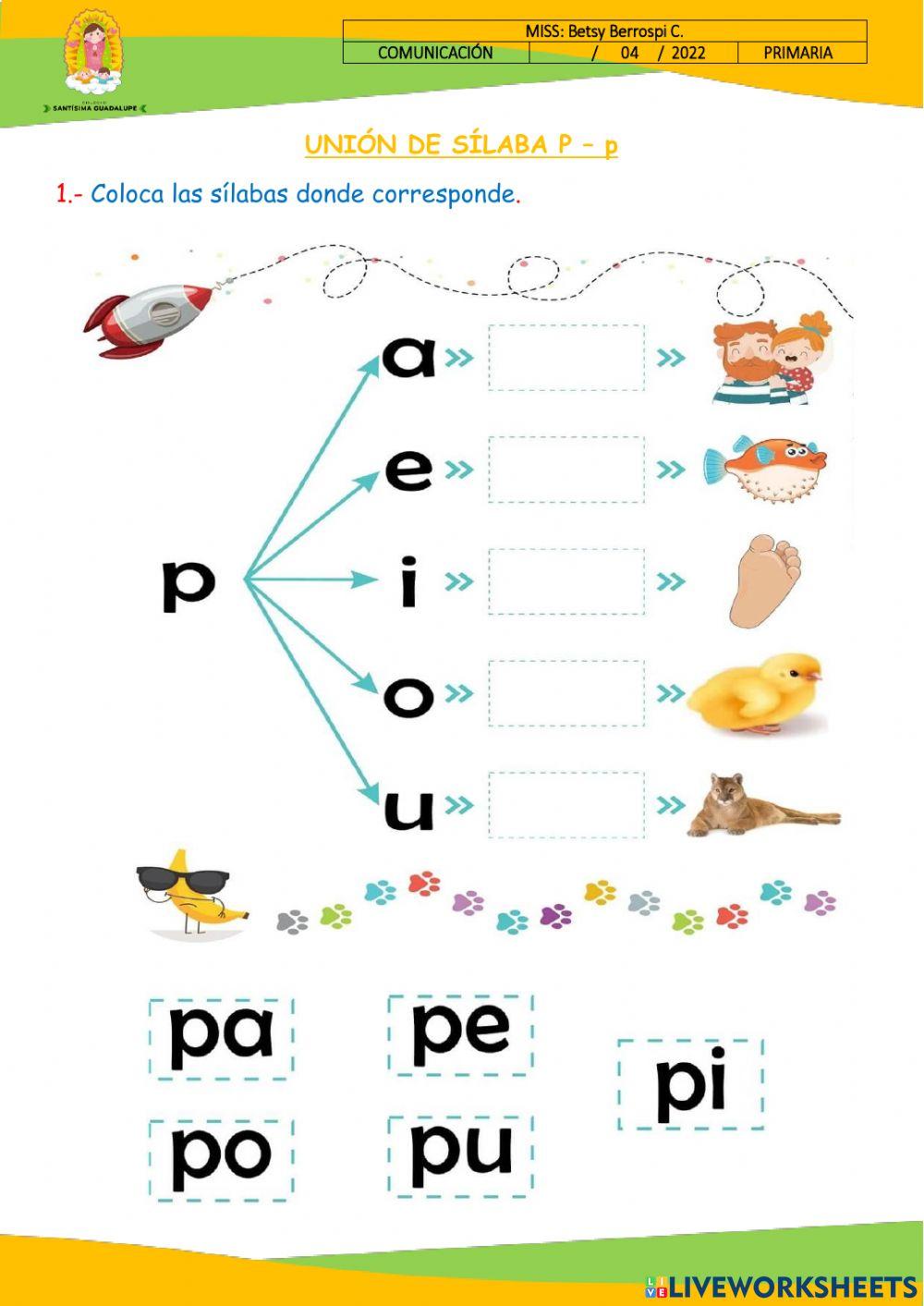 UNIÓN DE SÍLABA P-p | Betsy_Berrospi | Live Worksheets