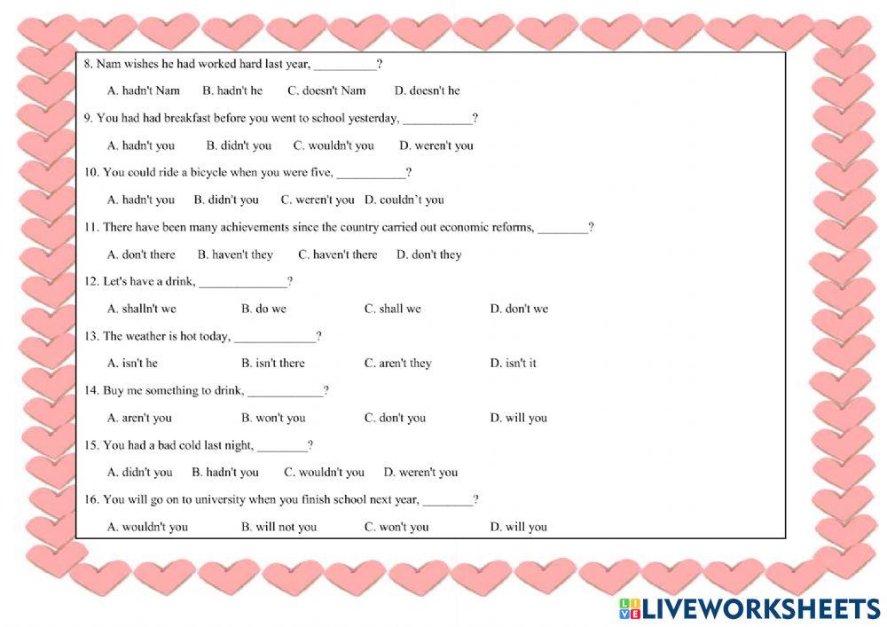 Tag questions 1979624 | Đỗ Thị Chi | LiveWorksheets