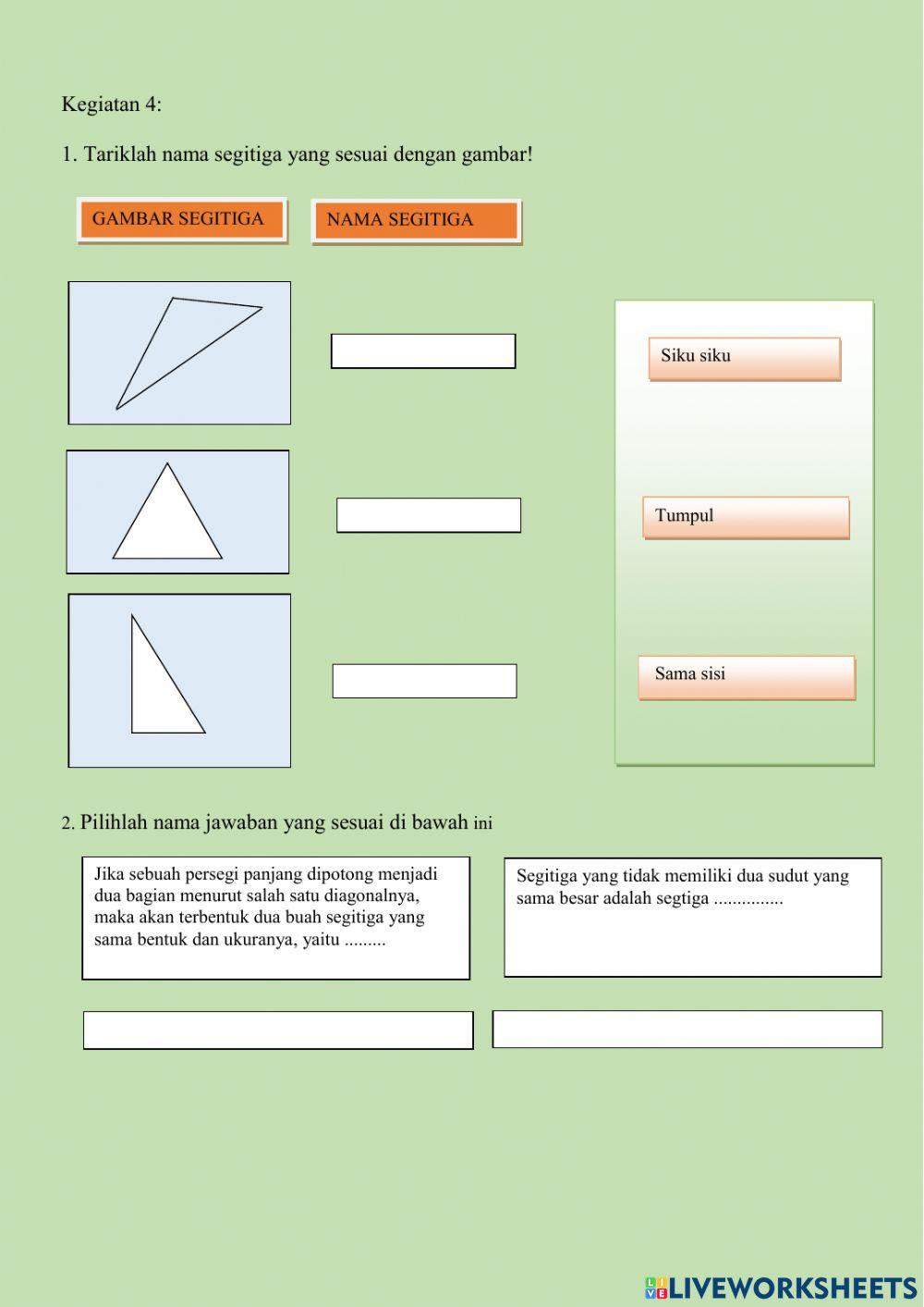 Segi empat dan Segitiga online exercise | Live Worksheets