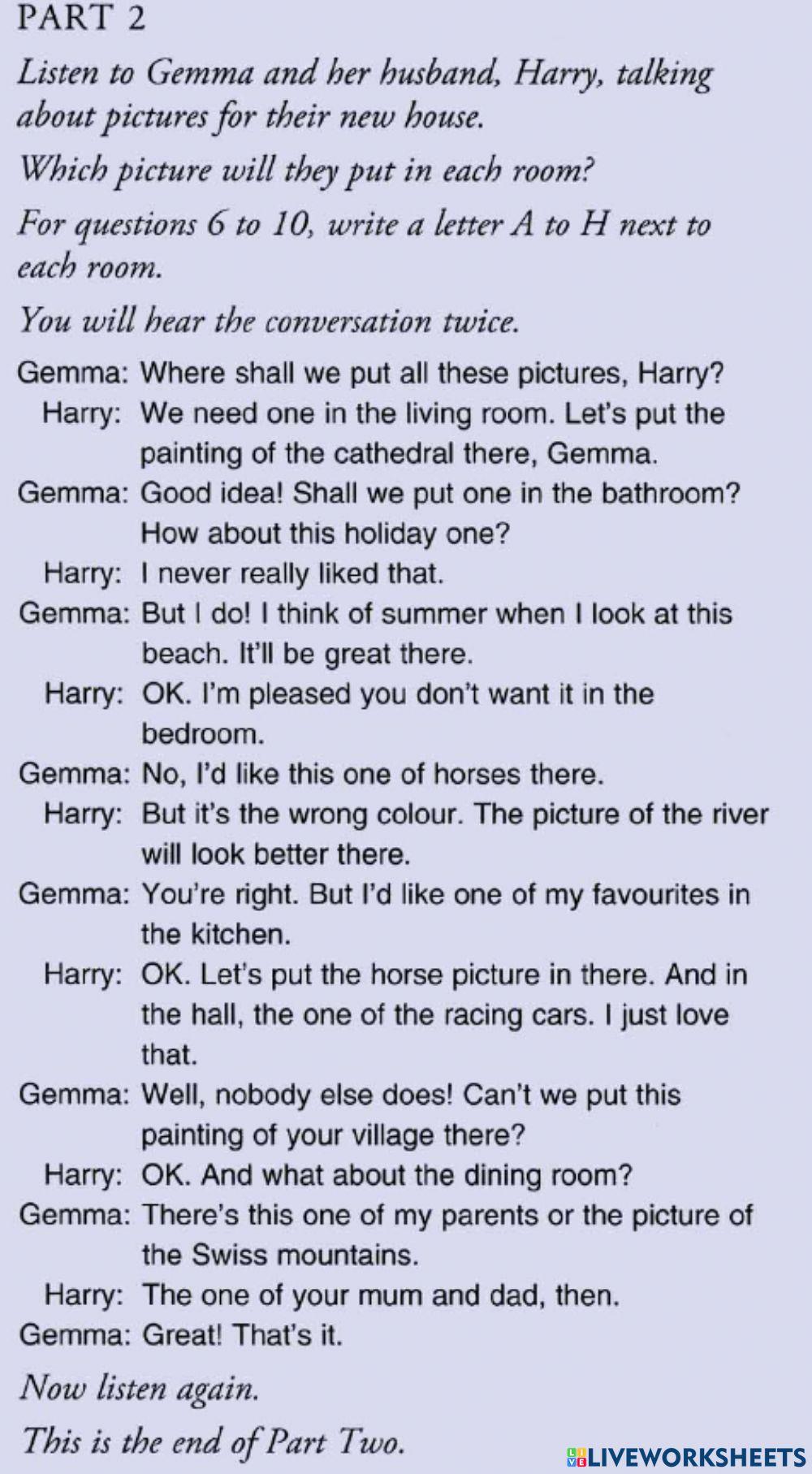 A2 Key Test 2 Script 2 worksheet | Live Worksheets