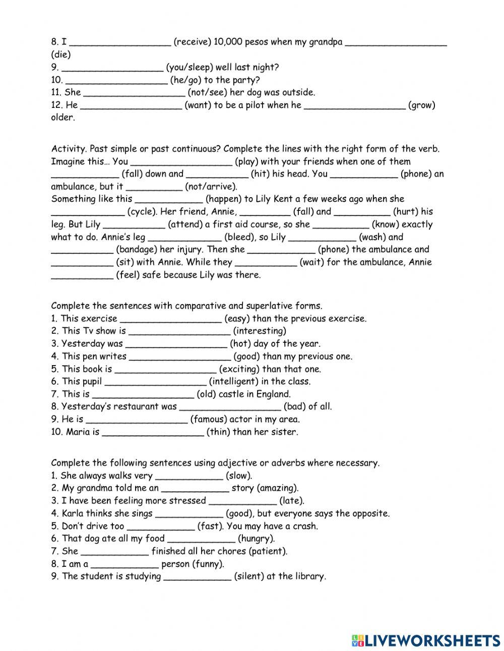 Tenses exercise 1980416 | TeacherMau24 | Live Worksheets