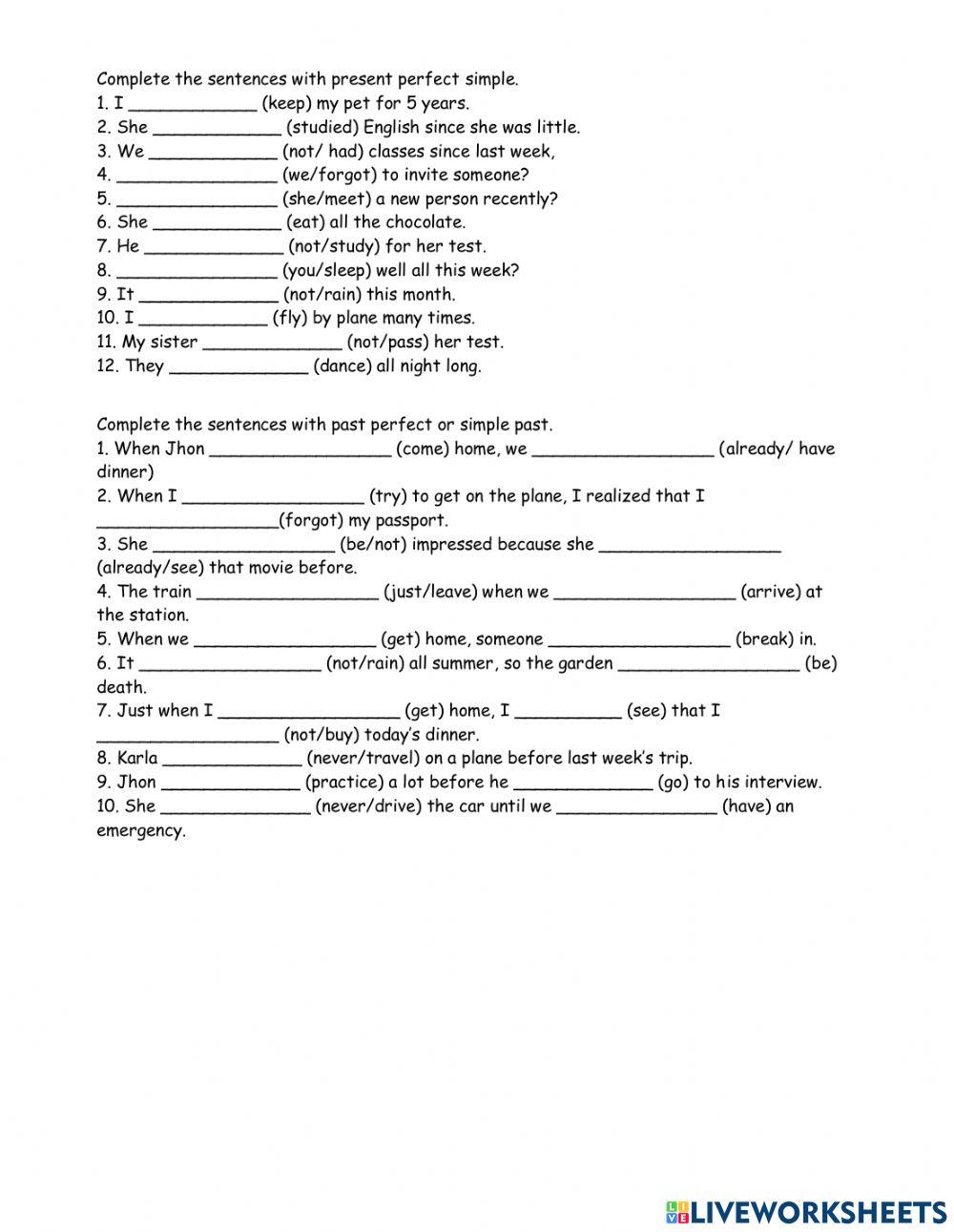 Tenses exercise 1980416 | TeacherMau24 | Live Worksheets