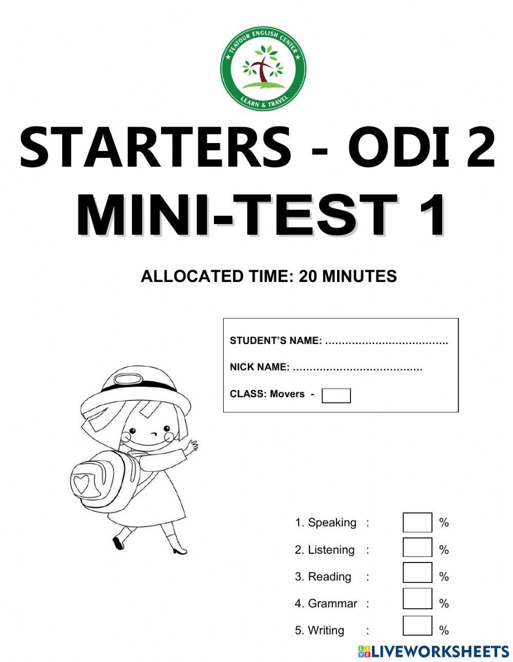 ODI - Mini test 1 worksheet | Live Worksheets