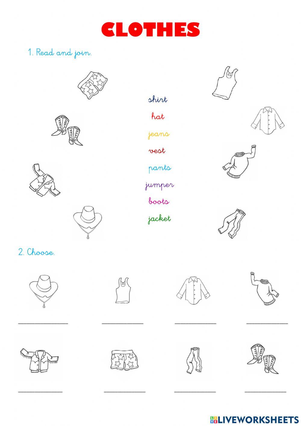 Clothes online exercise for 1º | Live Worksheets