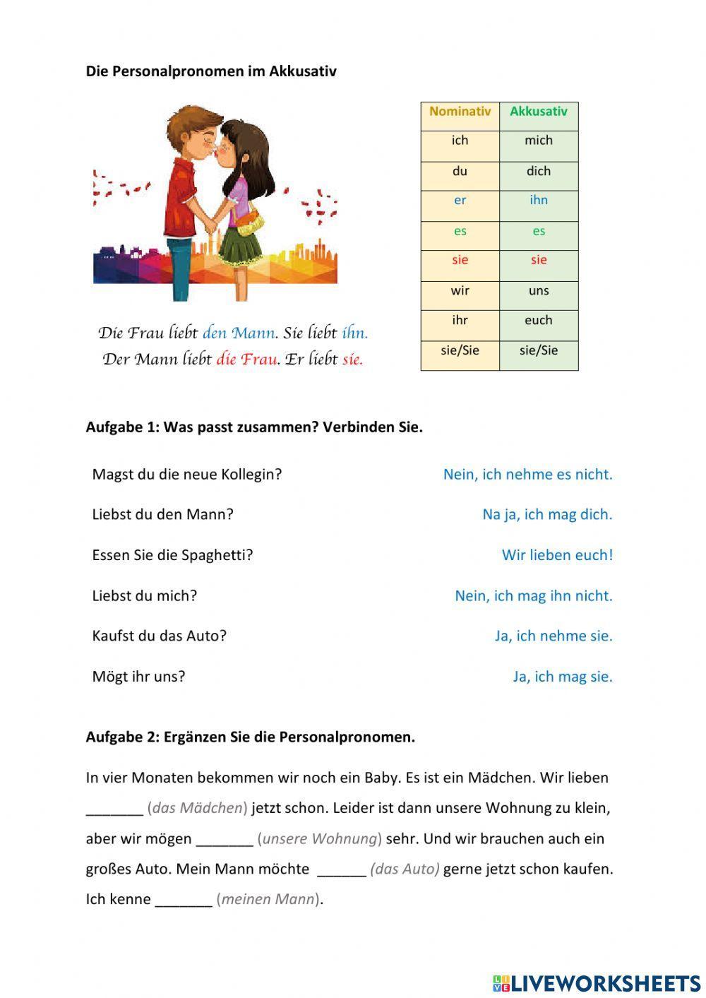Personalpronomen Im Akkusativ Online Worksheet Live, 46% OFF