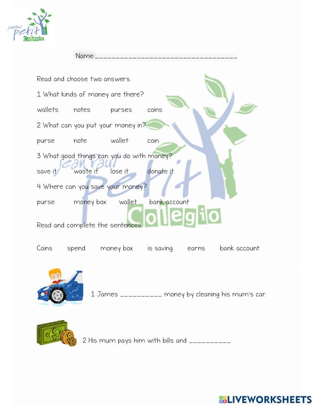 Money online exercise for elementary | Live Worksheets