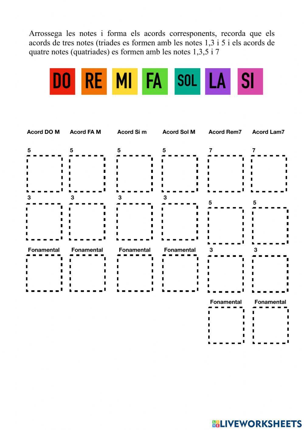 Construeix els acords worksheet | Live Worksheets