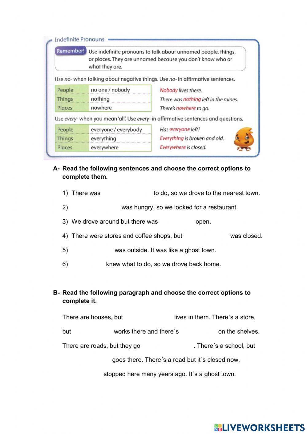 Indefinite Pronouns online exercise for | Live Worksheets