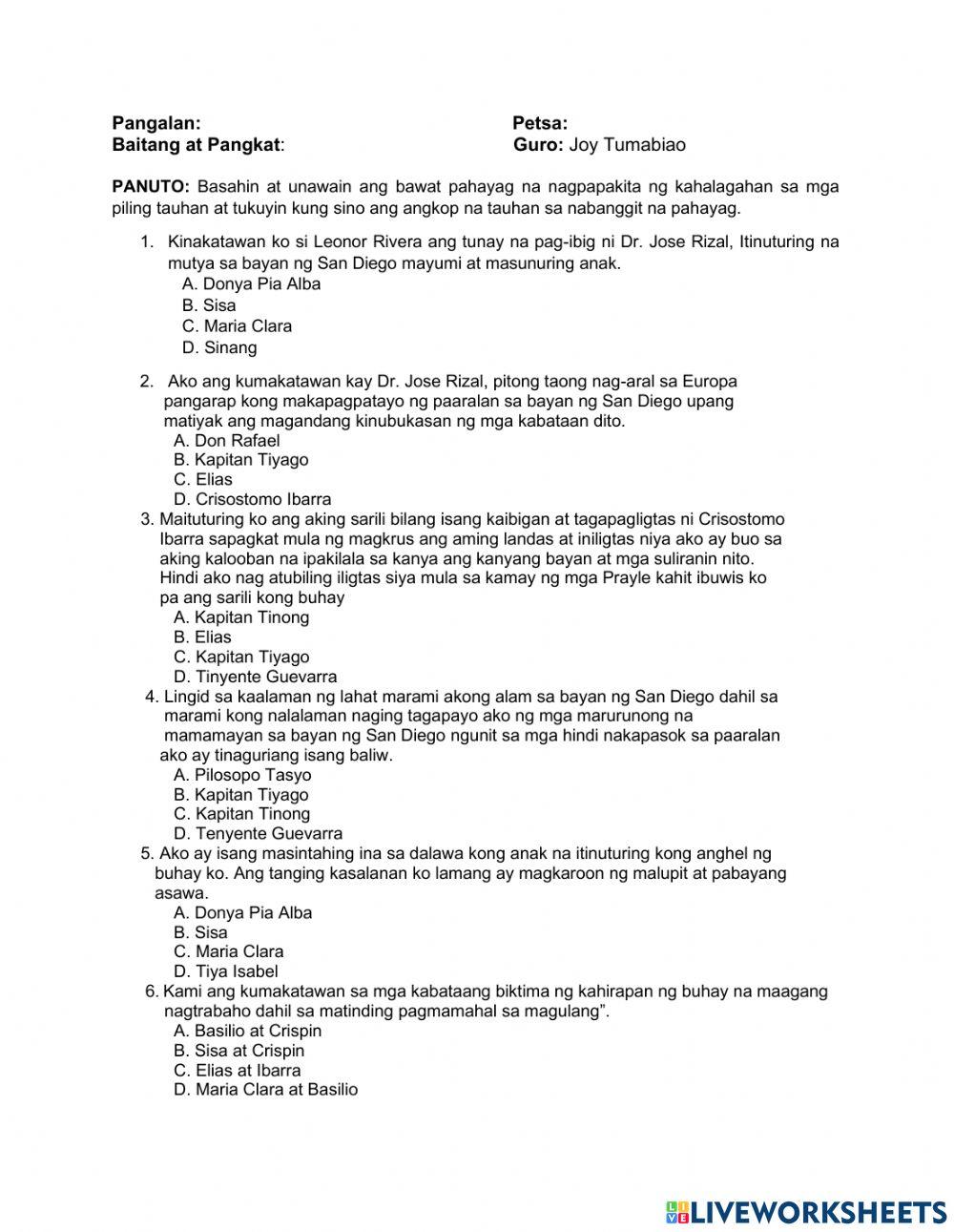 Q4-W3-DAY1-PAGTATAYA online exercise for | Live Worksheets