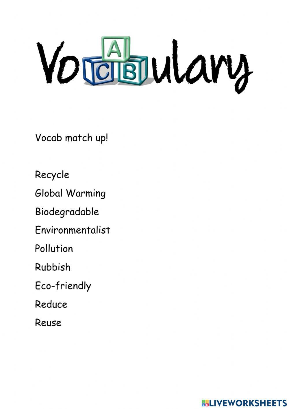 Unit 8 vocab review online exercise for | Live Worksheets