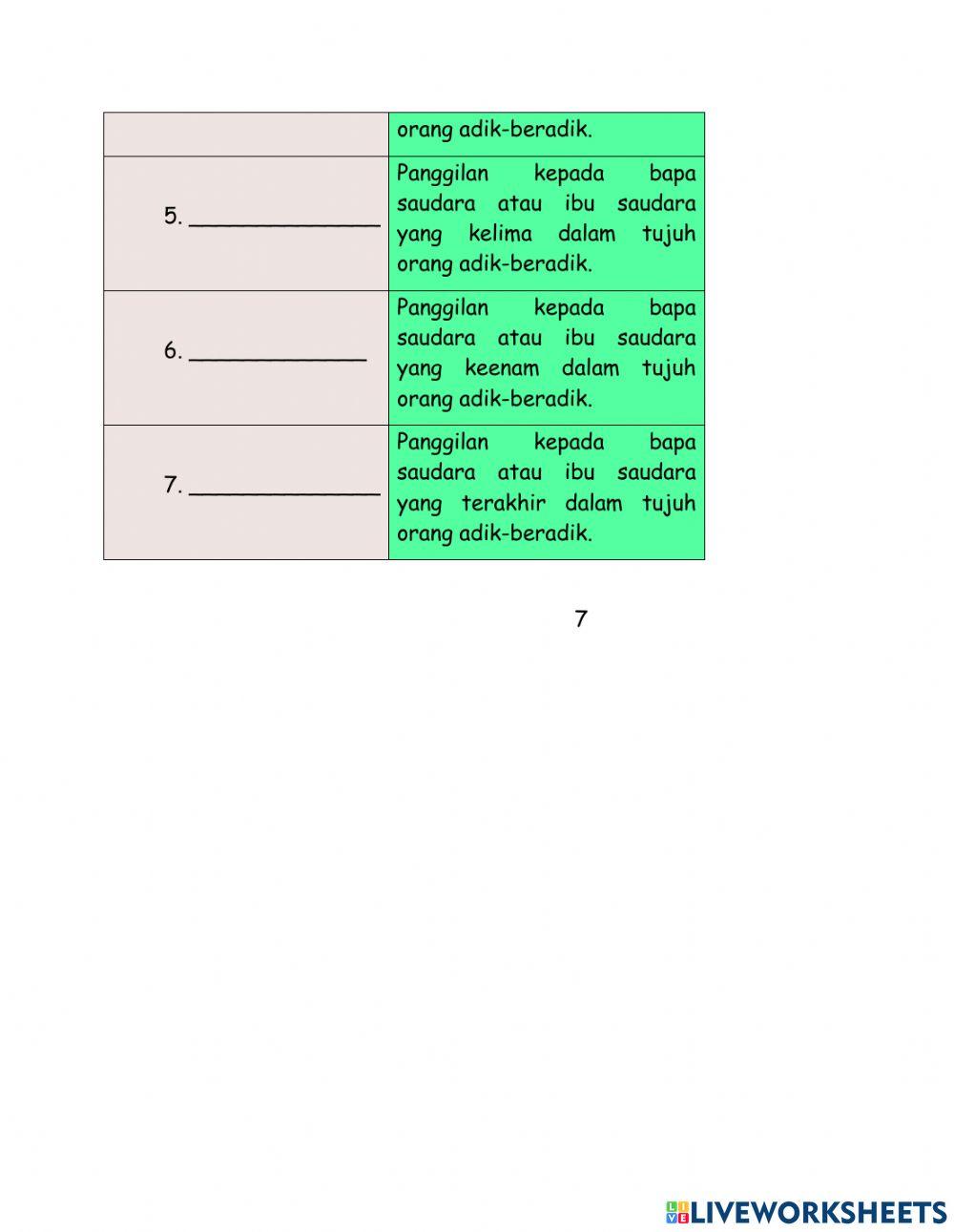 Ulangkaji sba 1 worksheet | Live Worksheets