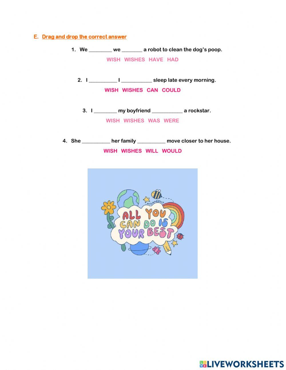 Wish statements and passive future worksheet | Live Worksheets