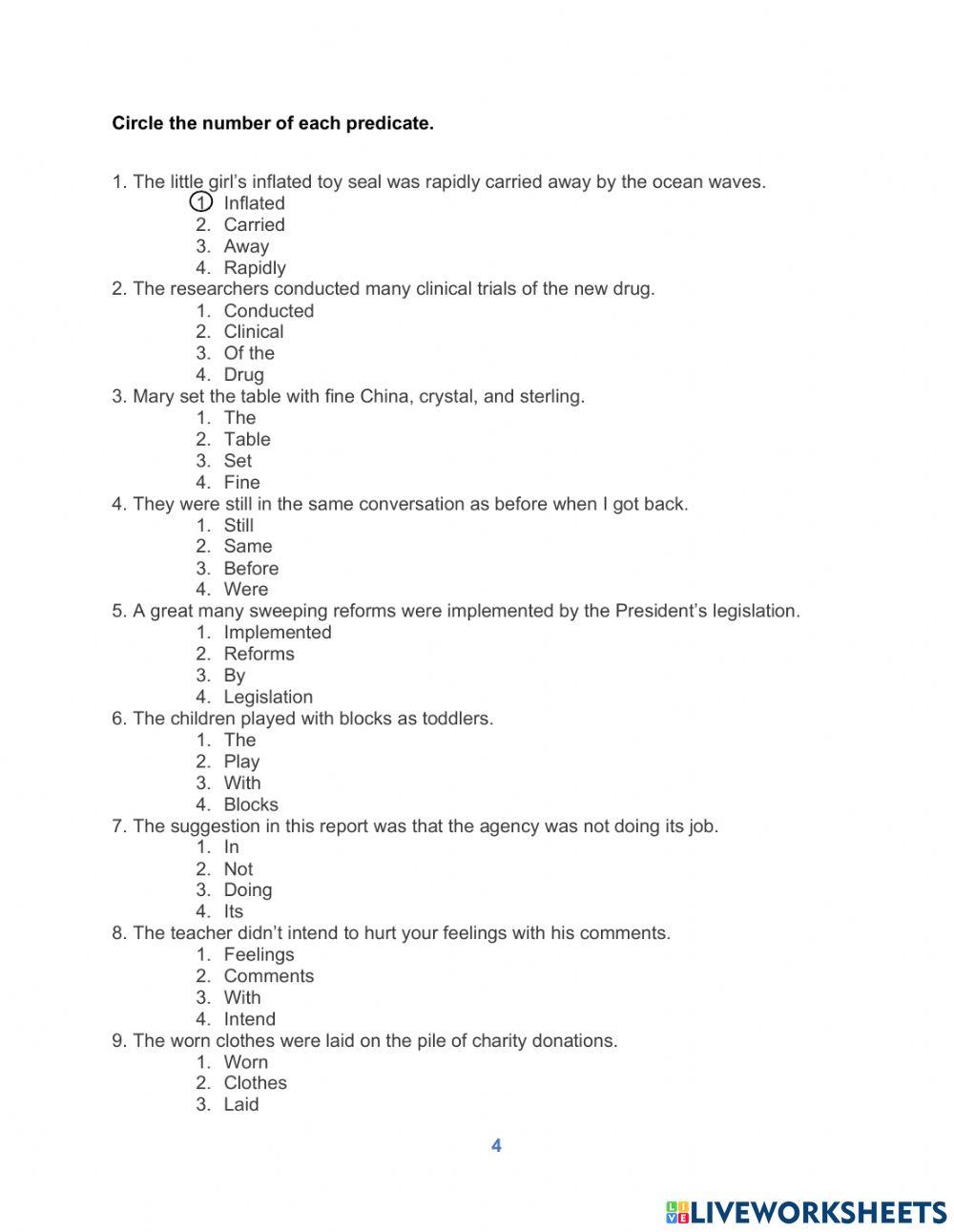 Main Word in Subject worksheet | Live Worksheets