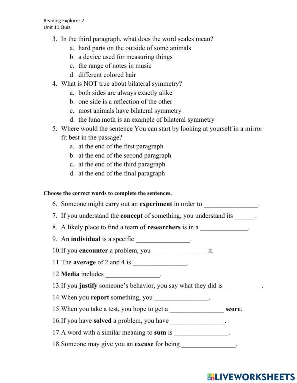 RE Unit 11 Quiz online exercise for | Live Worksheets