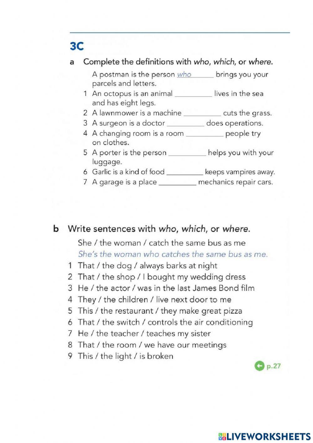 Relative clause online exercise for pre-intermediate | Live Worksheets