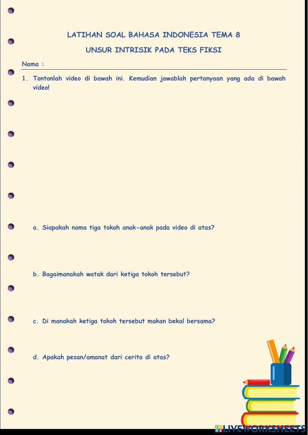 Latihan Bahasa Indonesia - Teks Fiksi 5B online exercise for | Live Worksheets