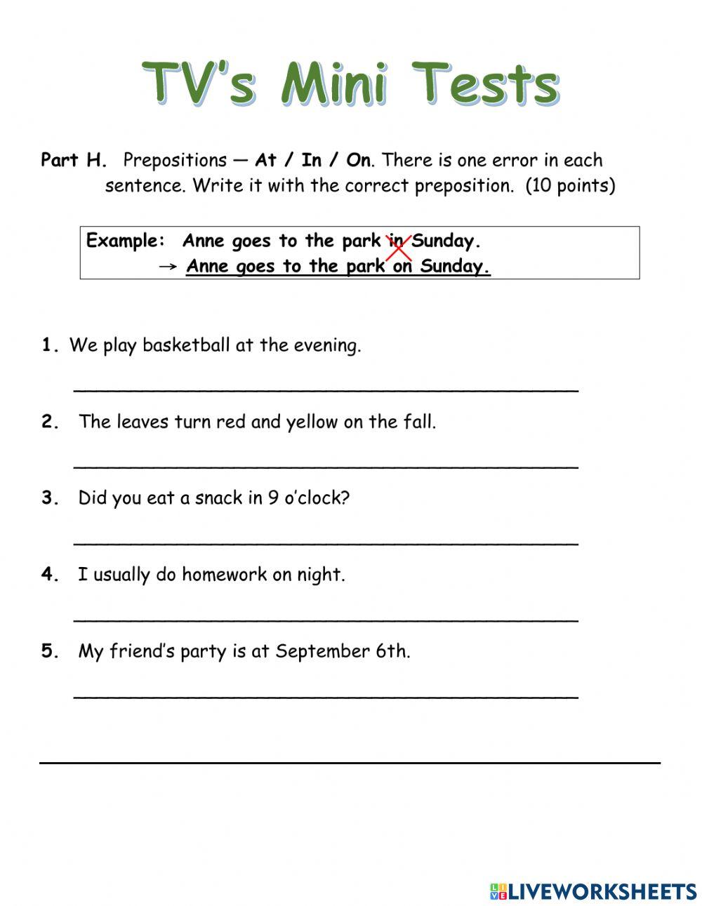 8. Prepositions online exercise for | Live Worksheets