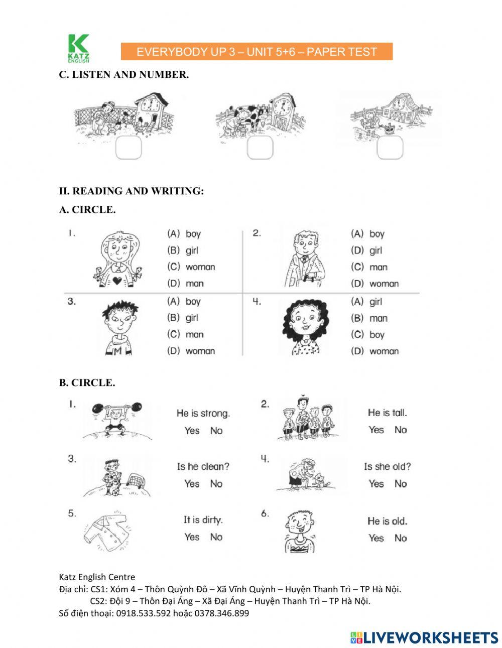 Everybody Up 3 Test Unit 5 + 6 worksheet | Live Worksheets