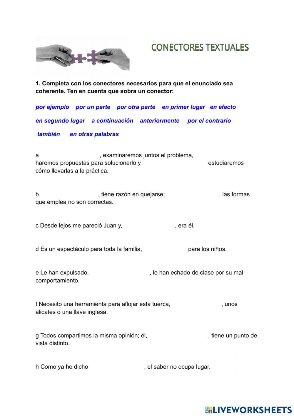 Ejercicios De Conectores Textuales - MXEDUSA Ejercicios De Conectores Textuales - MXEDUSA