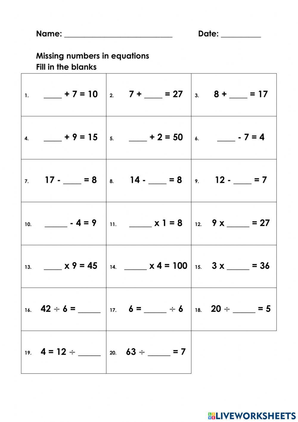 Pre-Algebra online exercise for | Live Worksheets