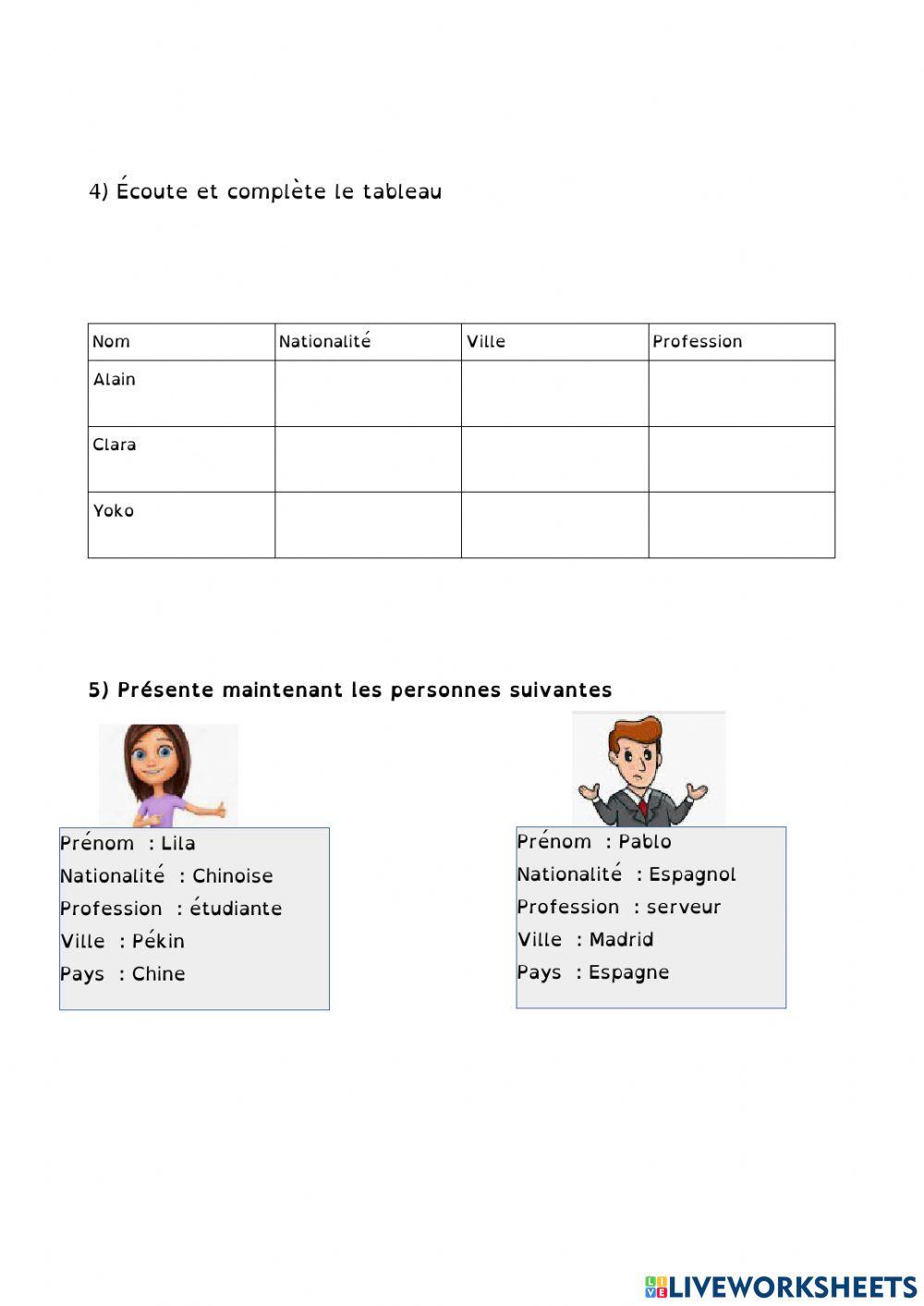 Se présenter | Free Interactive Worksheets | 1982506