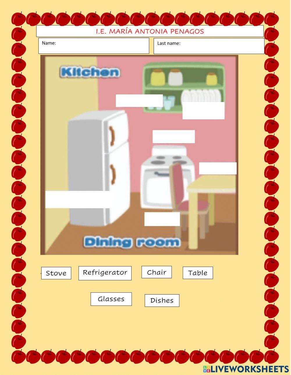 Kitchen and dinning room worksheet | Live Worksheets