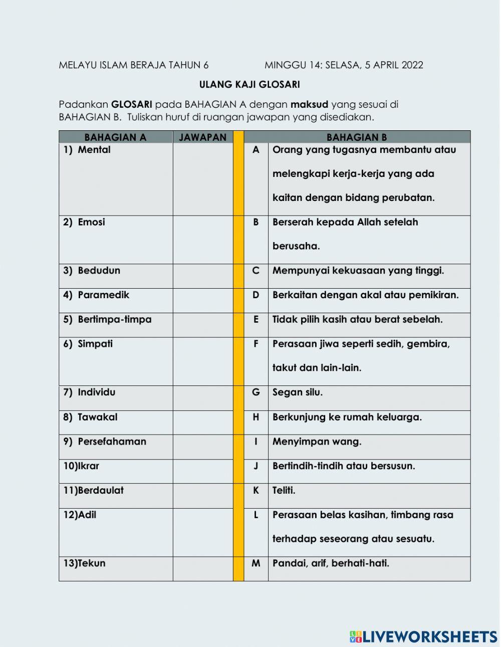 Glosari 1 | Free Interactive Worksheets | 1982968