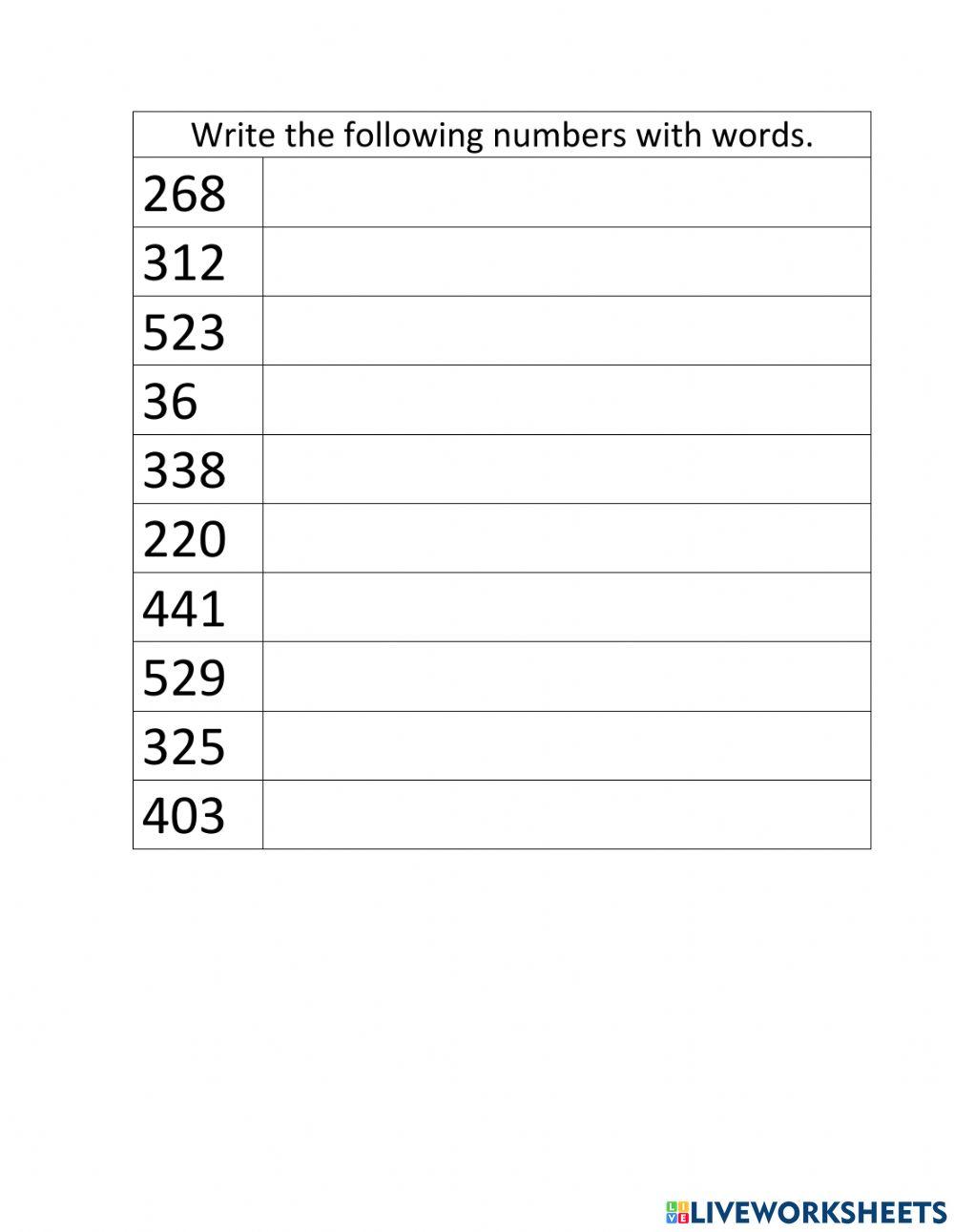 Written numbers interactive worksheet | Live Worksheets