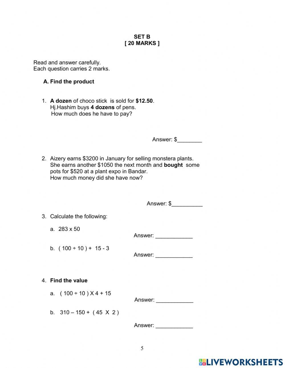 SBA 1 -- MATHS … | Free Interactive Worksheets | 4053682