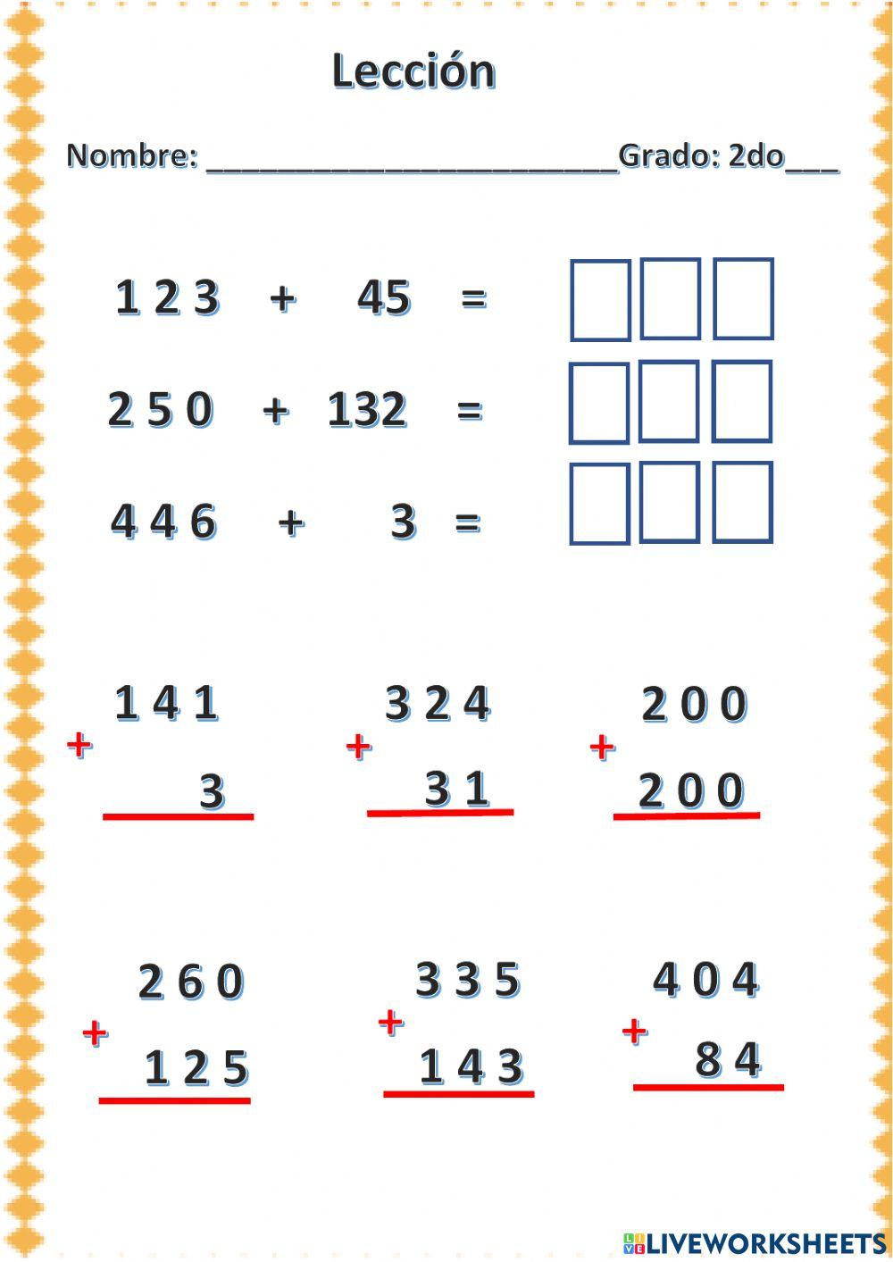 Sumas horizontales y verticales | LiveWorksheets
