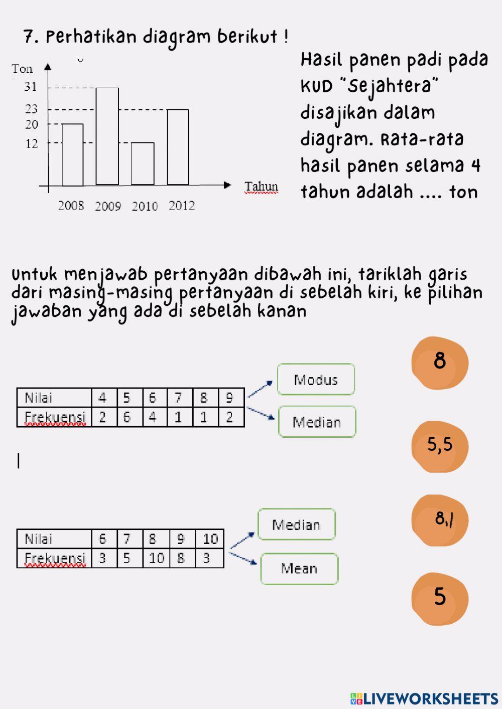 Modus, median,mean worksheet | Live Worksheets