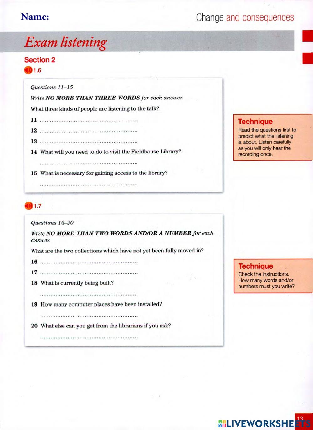 IELTS Prep1 Home Assignment Listening1 online exercise for | Live Worksheets